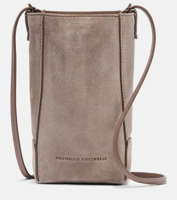 Brunello Cucinelli Monili Suede Shoulder Bag - Grey