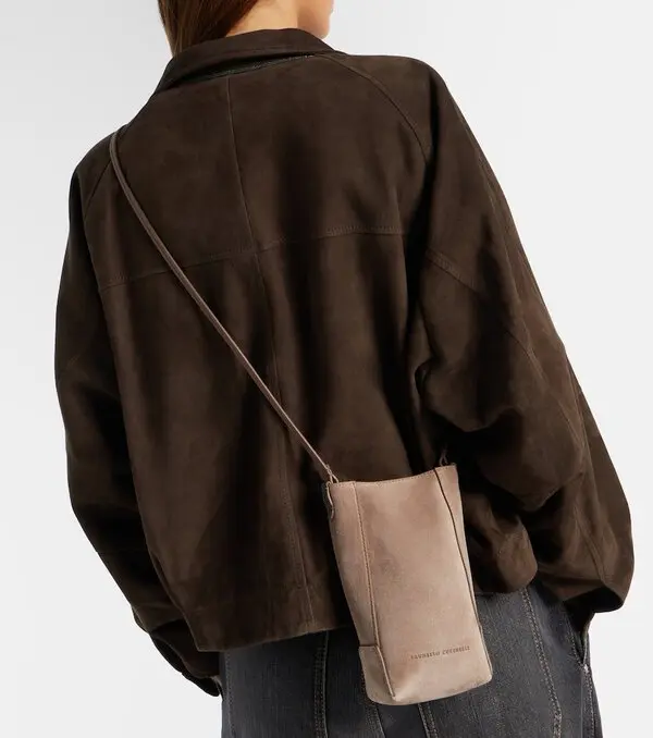 Brunello Cucinelli Monili Suede Shoulder Bag - Grey