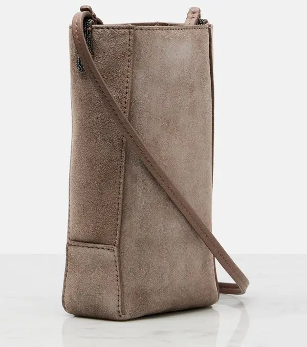 Brunello Cucinelli Monili Suede Shoulder Bag - Grey