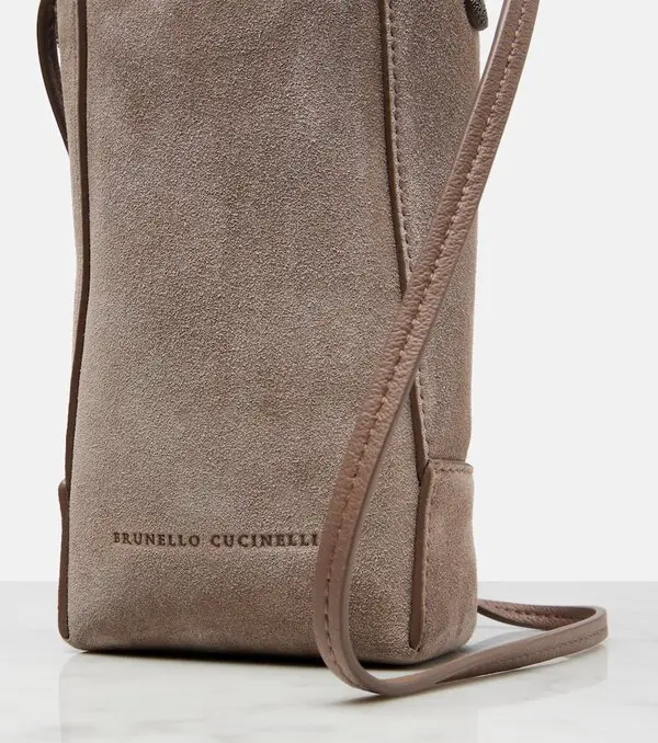 Brunello Cucinelli Monili Suede Shoulder Bag - Grey