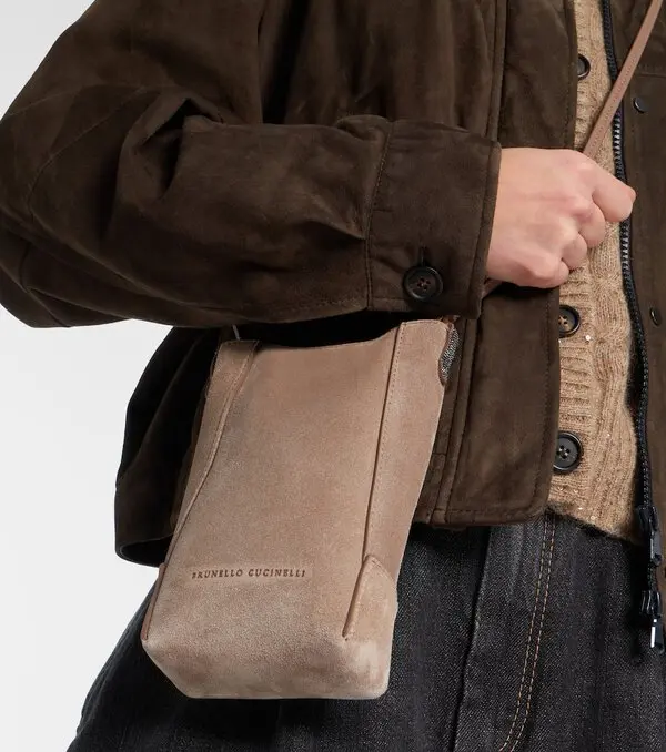 Brunello Cucinelli Monili Suede Shoulder Bag - Grey