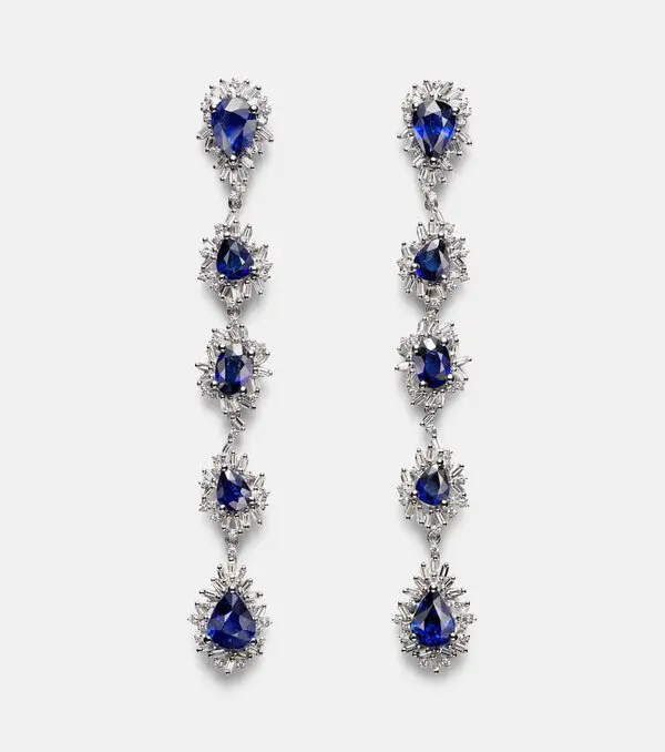 SUZANNE KALAN 18kt White Drop Earrings With Sapphires And Diamonds - Gold