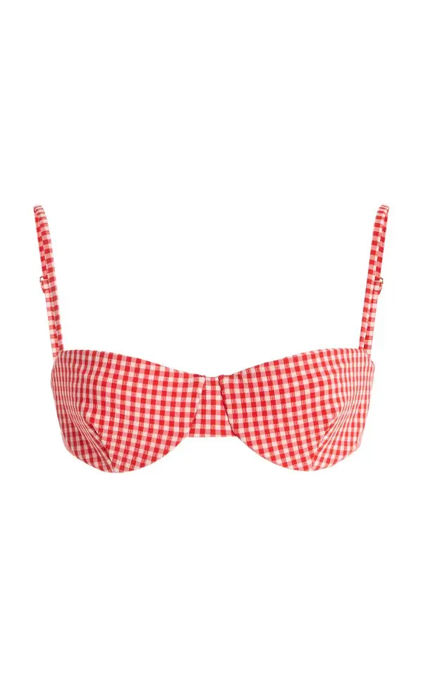 JUILLET Ingrid Plaid Bikini Top - Red