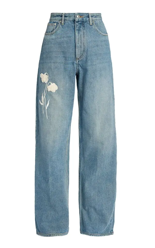 Erdem Embroidered Floral Straight-leg Jeans - Blue