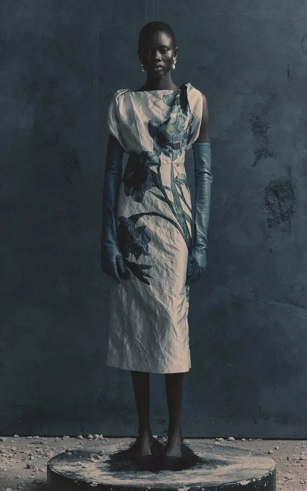 Erdem Floral Textured Satin Midi Dress