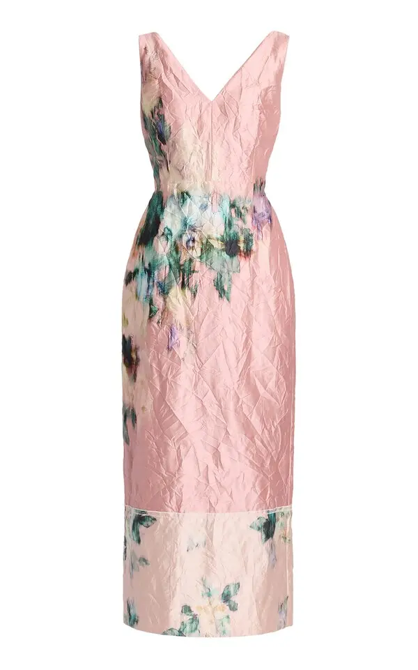 Erdem Floral Textured Satin Midi Dress - Pink