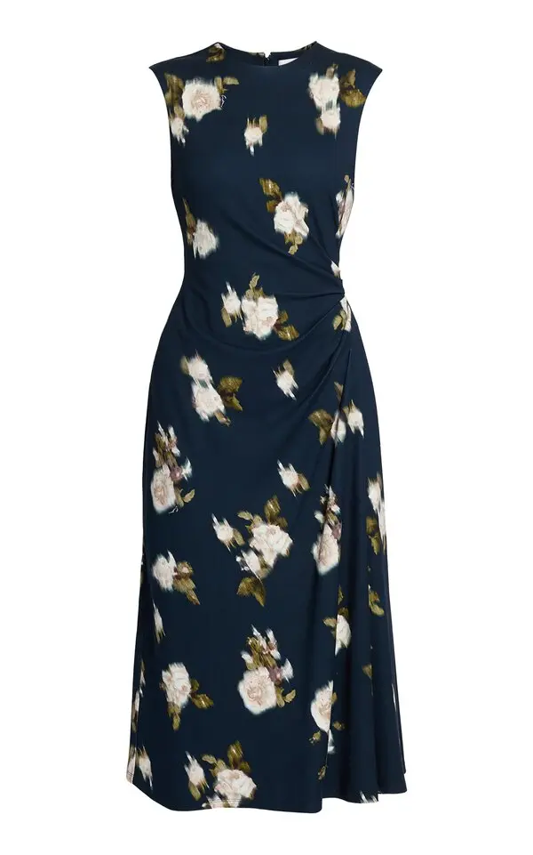 Erdem Floral Ponte Midi Dress - Navy