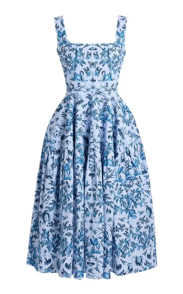 Erdem Ruffled Poplin Cotton Midi Dress - Blue