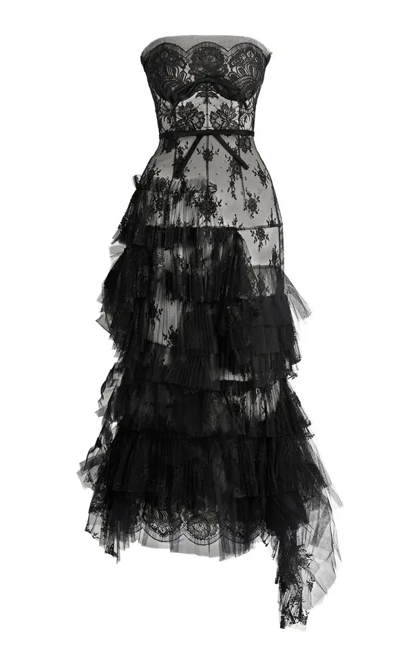 Erdem Lace Bustier Tiered Midi Dress