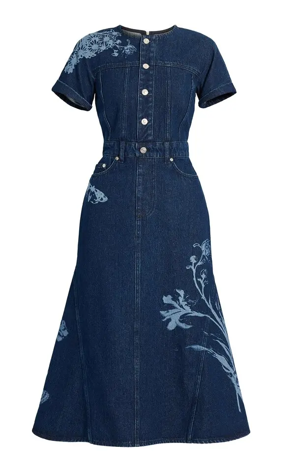 Erdem Printed Denim Midi Dress - Medium Wash