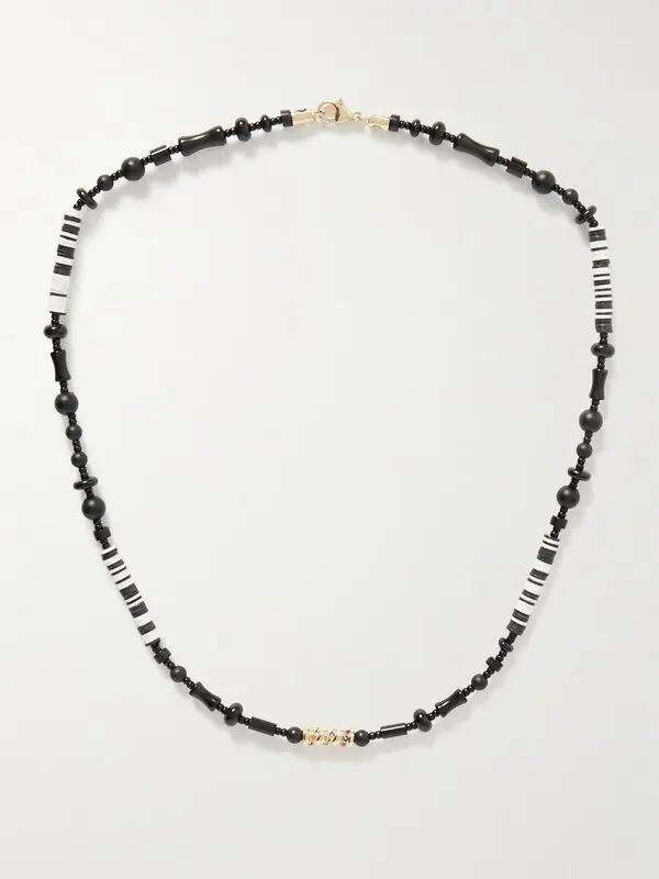Luis Morais 14-karat Gold, Agate, And Sapphire Beaded Necklace - Black