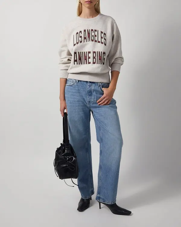 ANINE BING Harry Shrunken Sweatshirt With La Varsity Patch - Beige
