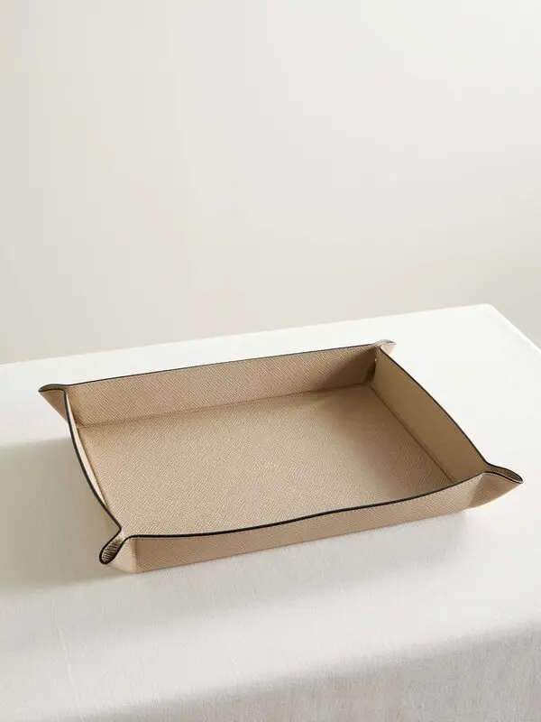 Smythson Panama Large Textured-leather Trinket Tray - Stone