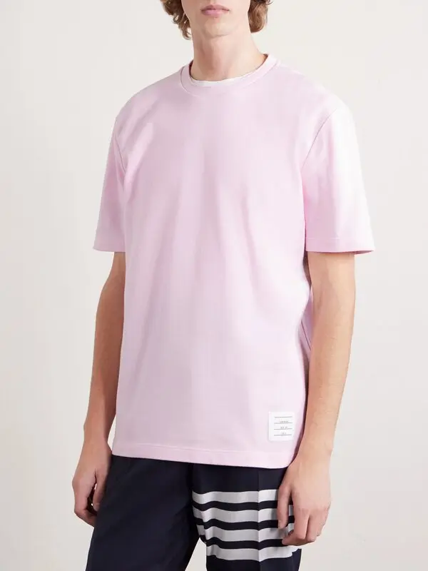 Thom Browne Logo-appliquéd Striped Cotton-piqué T-shirt - Pink