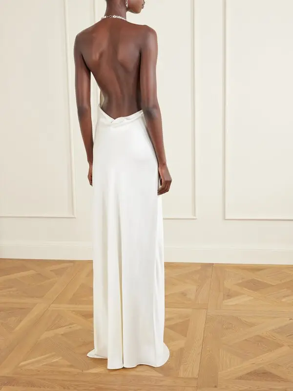 Stella McCartney Crystal-embellished Satin-crepe Halterneck Gown