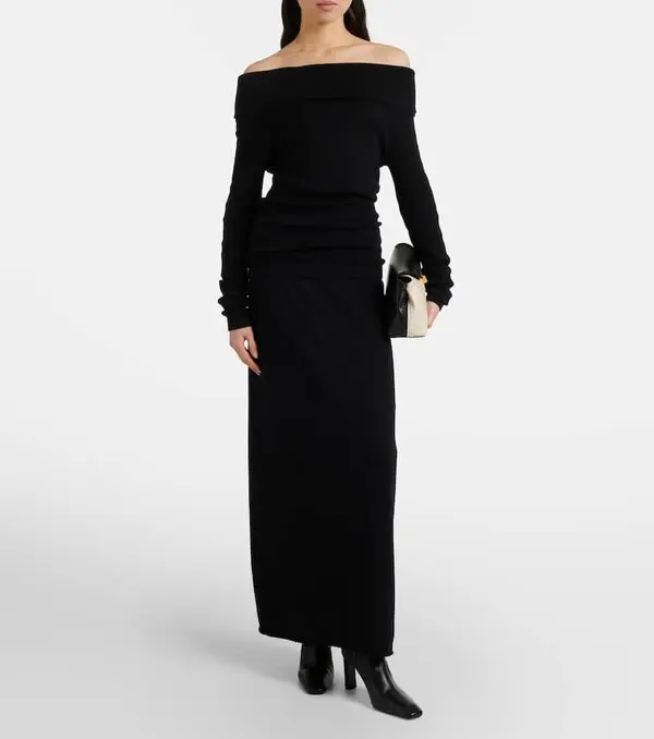 LISA YANG Off-shoulder Cotton And Cashmere Top - Black
