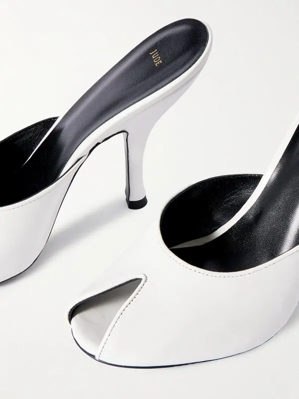 JUDE Date Cutout Leather Mules - White