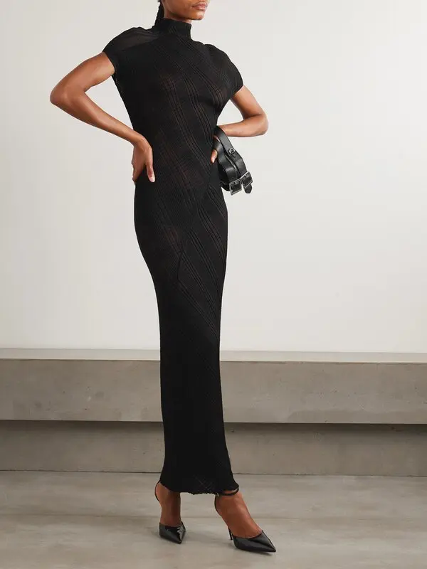 black knit midi dress with sleeves Black Knitted Button Front Midi Dress – AX Paris US main image 0