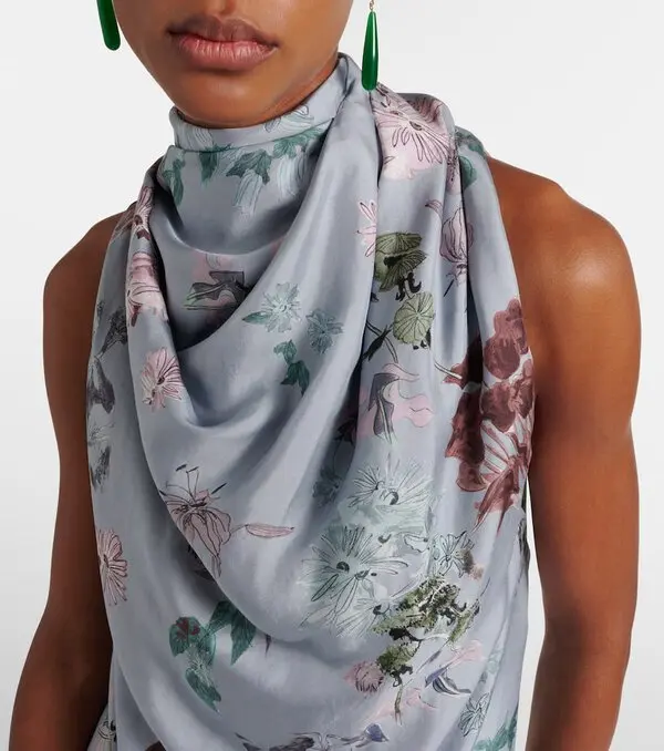 Altuzarra Floral Draped Silk Top - Blue