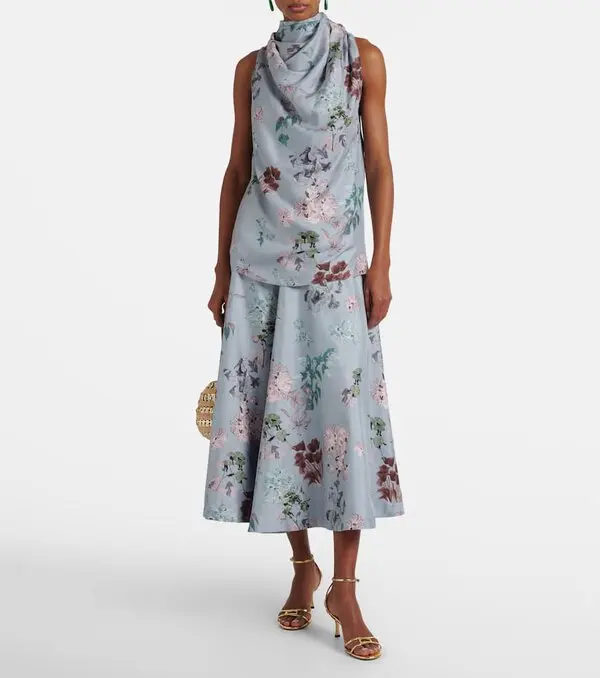 Altuzarra Floral Draped Silk Top - Blue