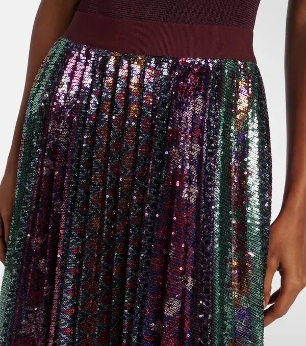 La DoubleJ Accordion Pleated Sequined Midi Skirt