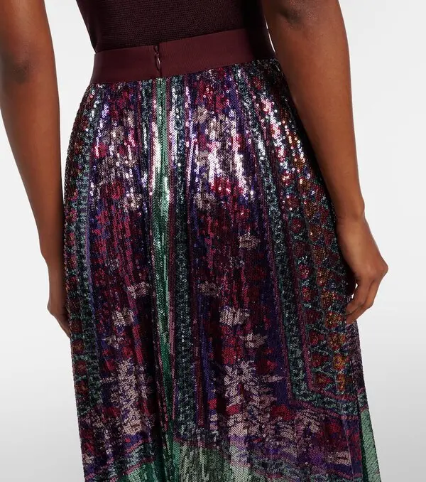 La DoubleJ Accordion Pleated Sequined Midi Skirt