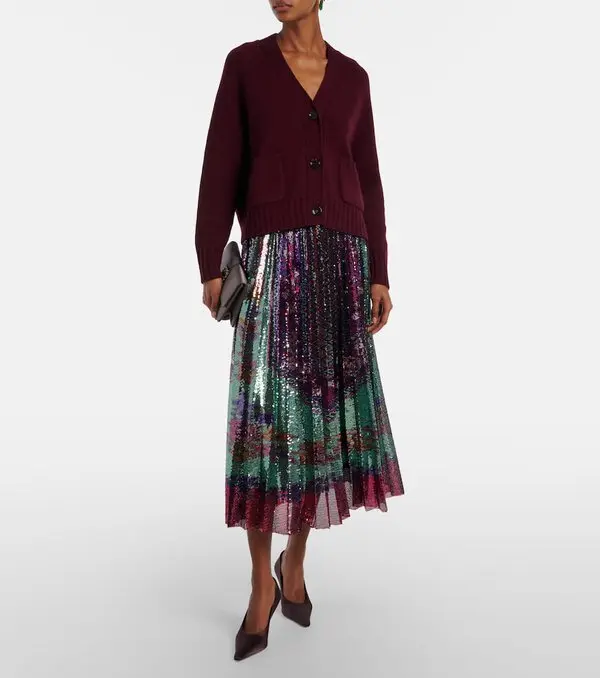 La DoubleJ Accordion Pleated Sequined Midi Skirt