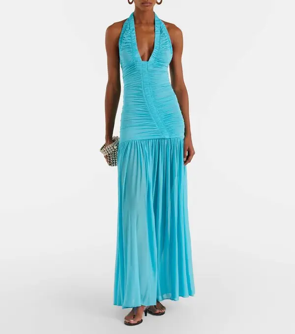 Christopher Esber Orion Ruched Jersey Maxi Dress - Blue