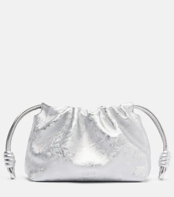 Loewe Flamenco Mini Leather Clutch - Silver