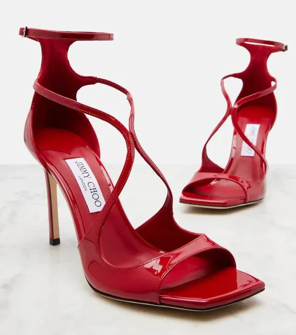 JIMMY CHOO Azia 95 Patent Leather Sandals - Red