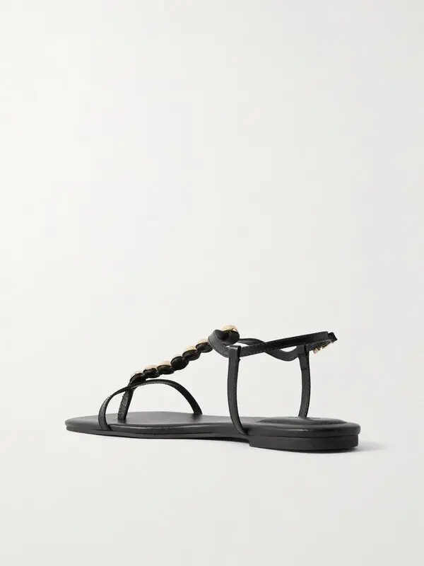 Simkhai Amaya Embellished Leather Flat Sandals - Black
