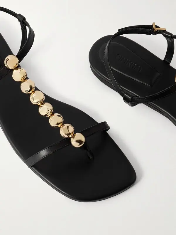 Simkhai Amaya Embellished Leather Flat Sandals - Black