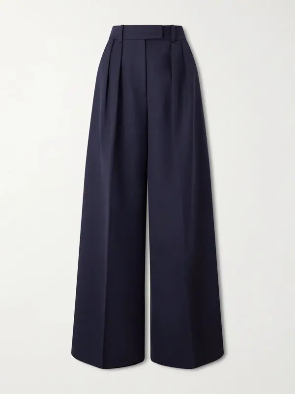 ANINE BING Lou Pleated Wide-leg Pants - Blue