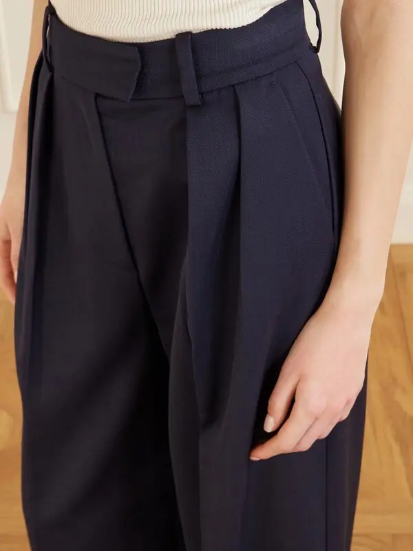 ANINE BING Lou Pleated Wide-leg Pants - Blue