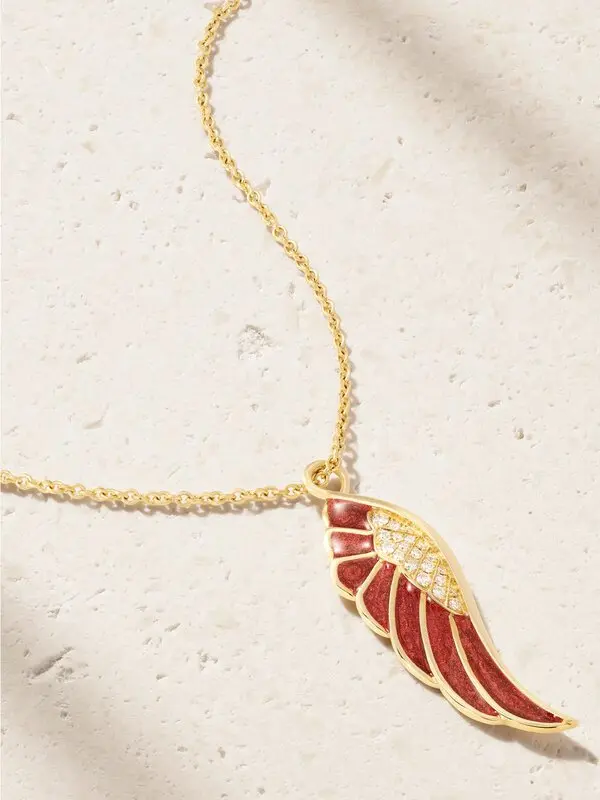 GARRARD Wings 18-karat Diamond And Enamel Necklace - Gold