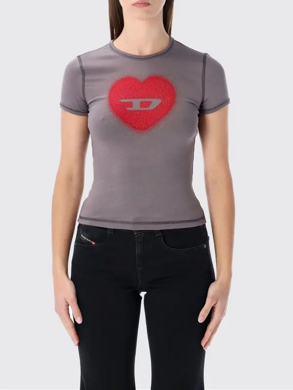 DIESEL® Embellished Heart Graphic T-shirt - Grey