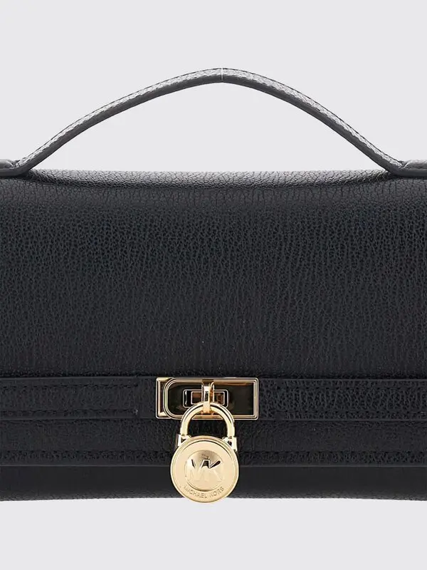 Michael Kors Leather Shoulder Bag With Gold Tone Lock Detail - Black
