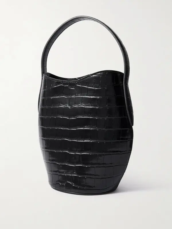 LIFFNER Buckled Croc-effect Leather Bucket Bag - Black