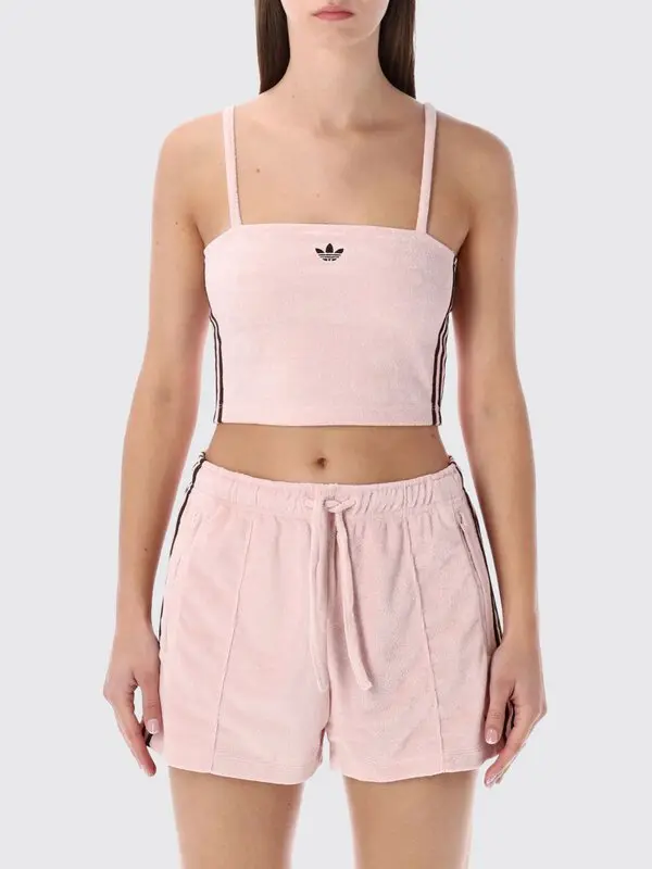 ADIDAS ORIGINALS Cropped Towel Top With Signature Stripes - Pink