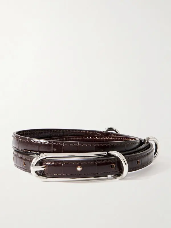 LIFFNER Three Keeper Croc-effect Leather Belt - Brown