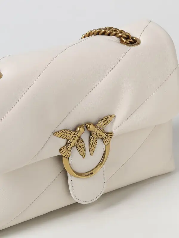 Pinko Quilted Shoulder Bag With Chain Strap - Ivory