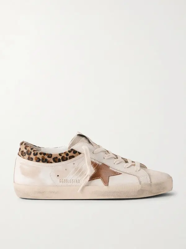 GOLDEN GOOSE Super Star Calf Hair And Suede-trimmed Distressed Leather Sneakers - Neutrals