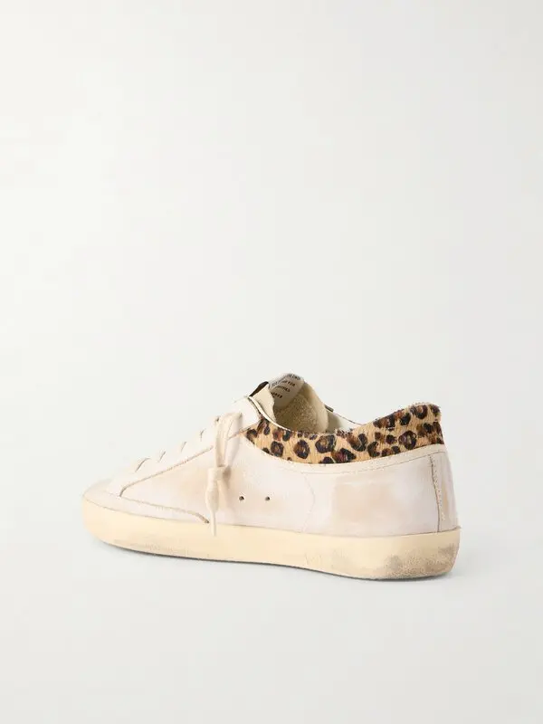 GOLDEN GOOSE Super Star Calf Hair And Suede-trimmed Distressed Leather Sneakers - Neutrals