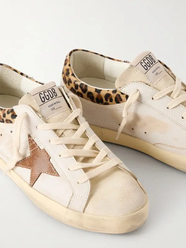 GOLDEN GOOSE Super Star Calf Hair And Suede-trimmed Distressed Leather Sneakers - Neutrals