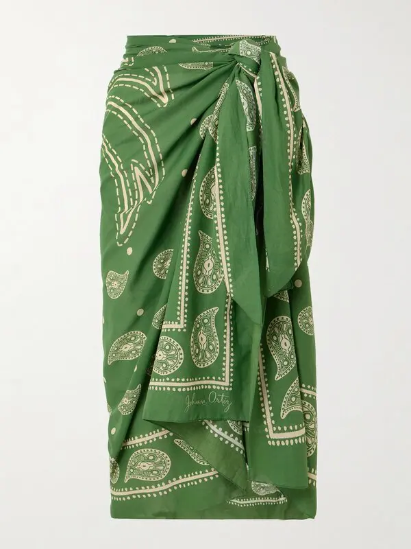 Johanna Ortiz Printed Cotton Pareo - Green