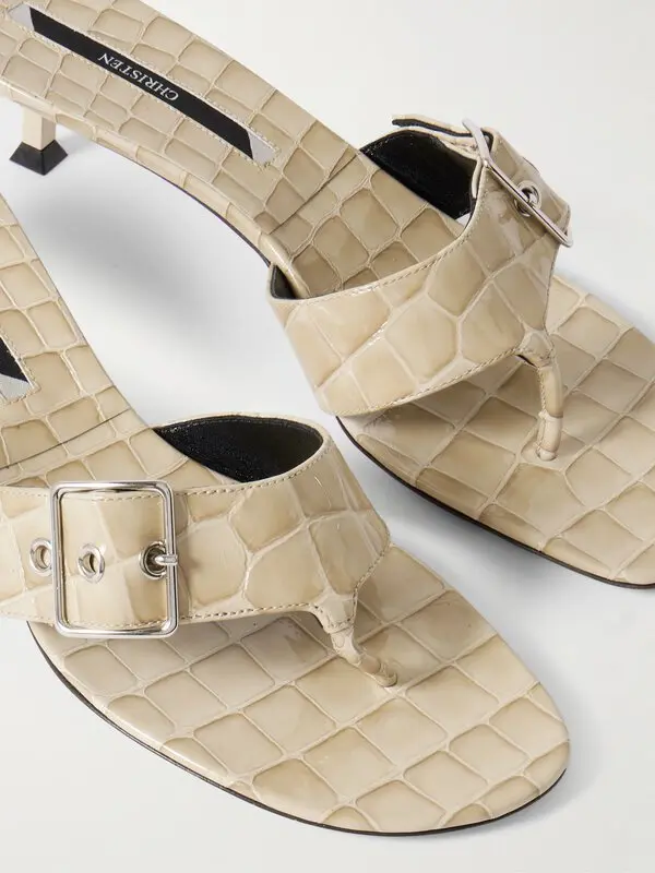 CHRISTEN Helix Croc-effect Patent-leather Sandals - White