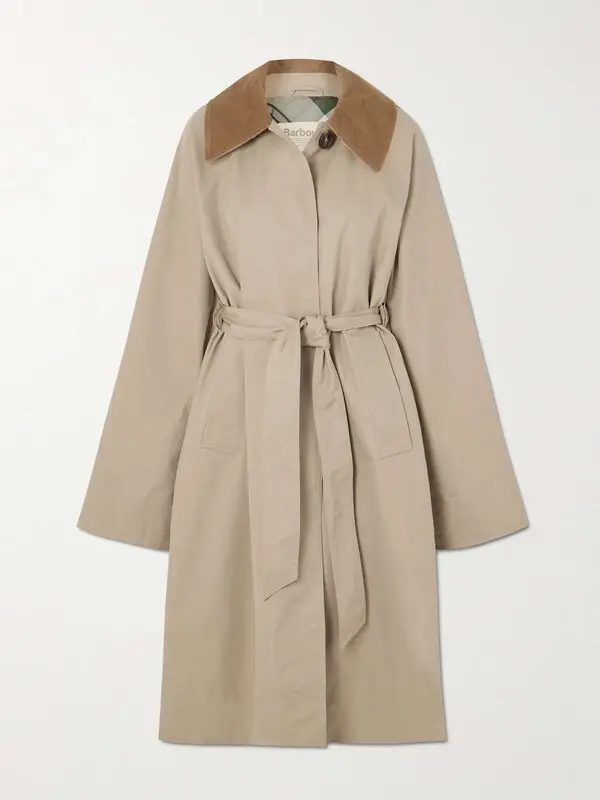 Barbour Belted Corduroy-trimmed Cotton-blend Twill Trench Coat