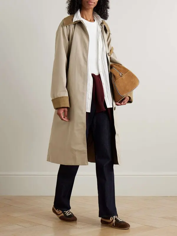 Barbour Belted Corduroy-trimmed Cotton-blend Twill Trench Coat
