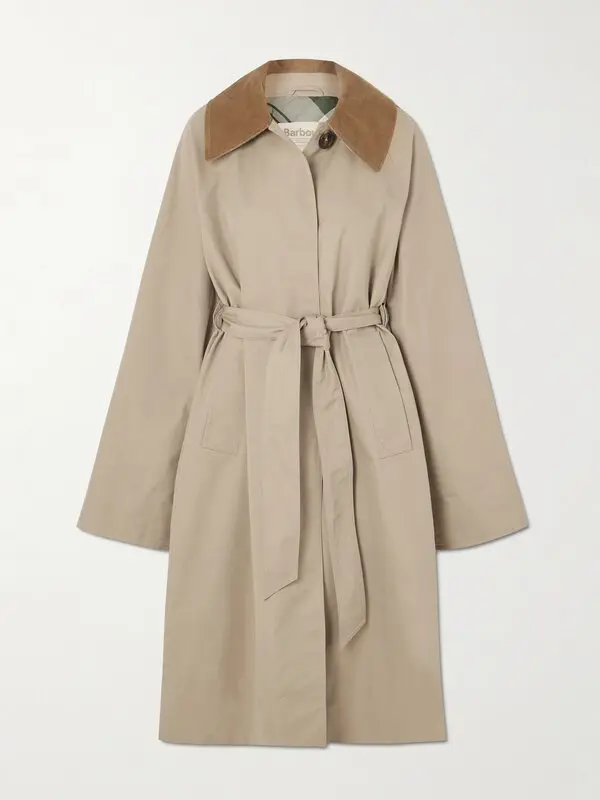 Barbour Belted Corduroy-trimmed Cotton-blend Twill Trench Coat - Neutrals