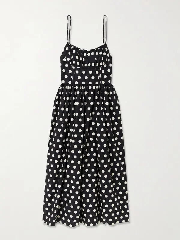 Cara Cara Alba Polka-dot Cotton-poplin Midi Dress - Black
